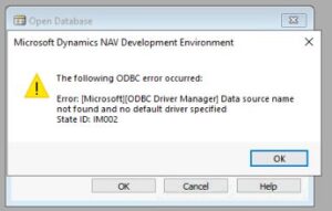 NAV2018 : Resolving Data source name not found and no default driver ...